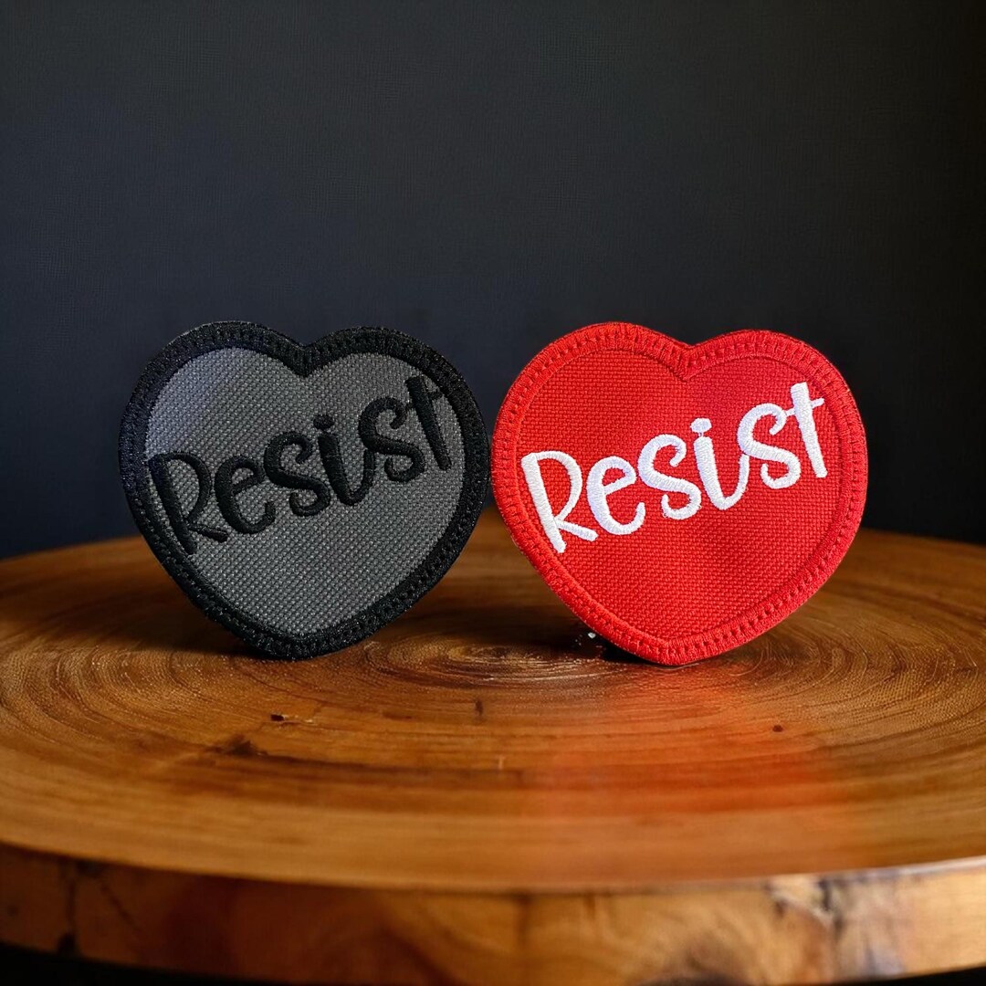 Resist Heart Patch – Iron-on, Sew-on, or Hook Backing – Red or Grey ...