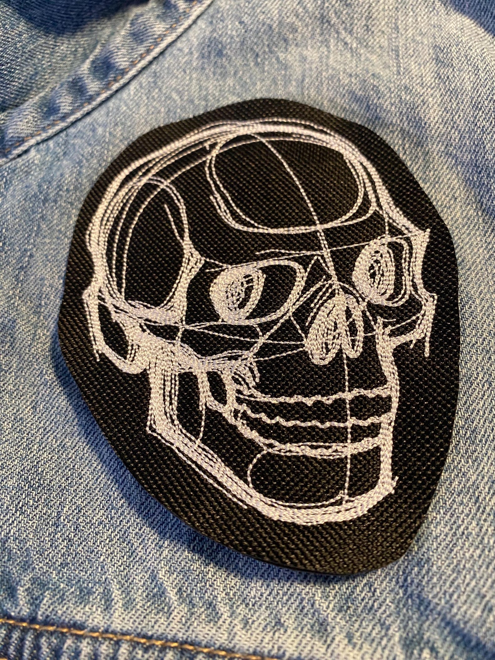 Sketchwork Skull Embroidered Patch - Minimalist Iron-on DIY Art - Etsy