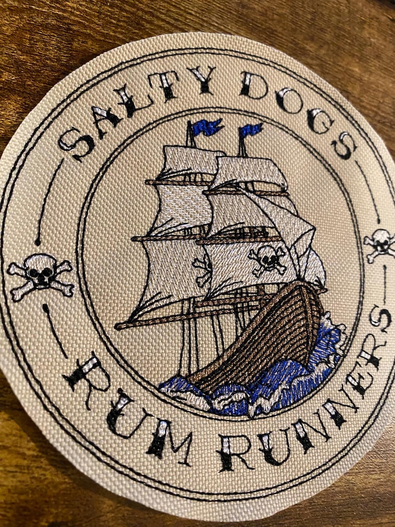 Pirate Ship Embroidered Patch Salty Dogs Nautical Rum - Etsy
