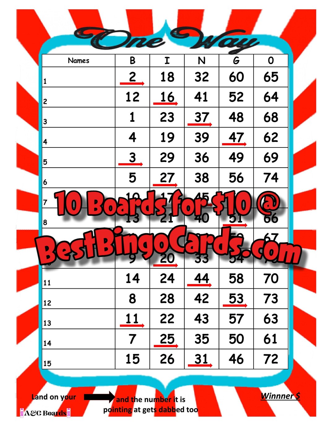 Bingo Boards 1-15 Lines - One Way - Straight, Mixed, 75 Ball - Etsy ...