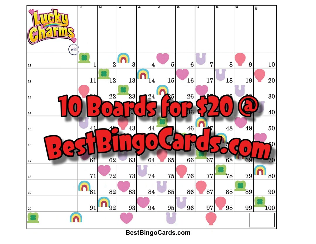 Bingo Boards 1-20 Player Grids - Lucky Charms - Straight, 100 Ball - Etsy