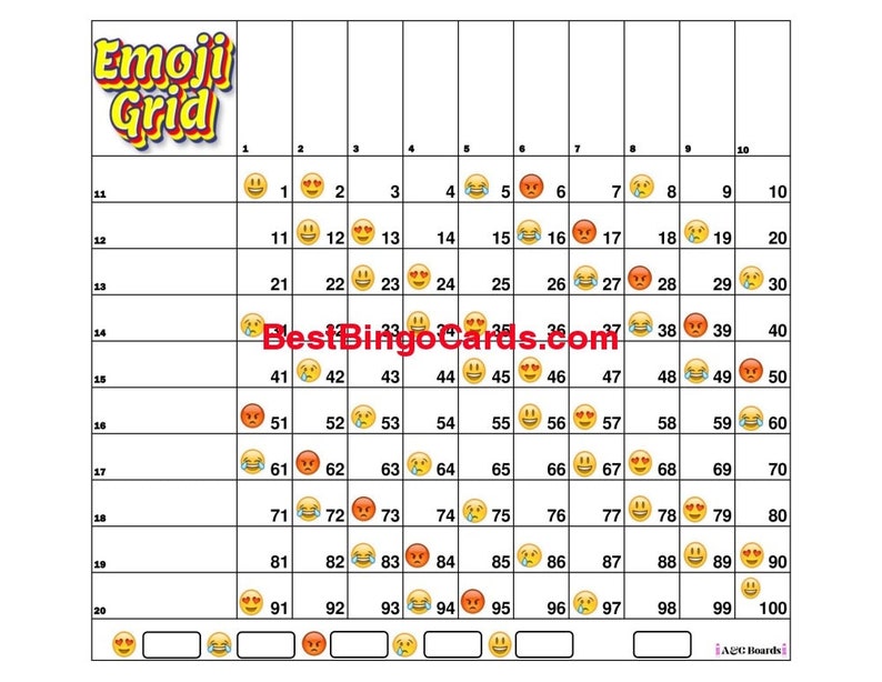 Bingo Boards 100 Ball Grid - Emoji - Straight - Etsy
