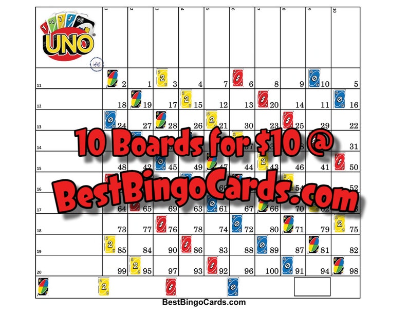 Bingo Boards 1-20 Player Grid - Colorful Cards - Straight, Mixed, 100 ...