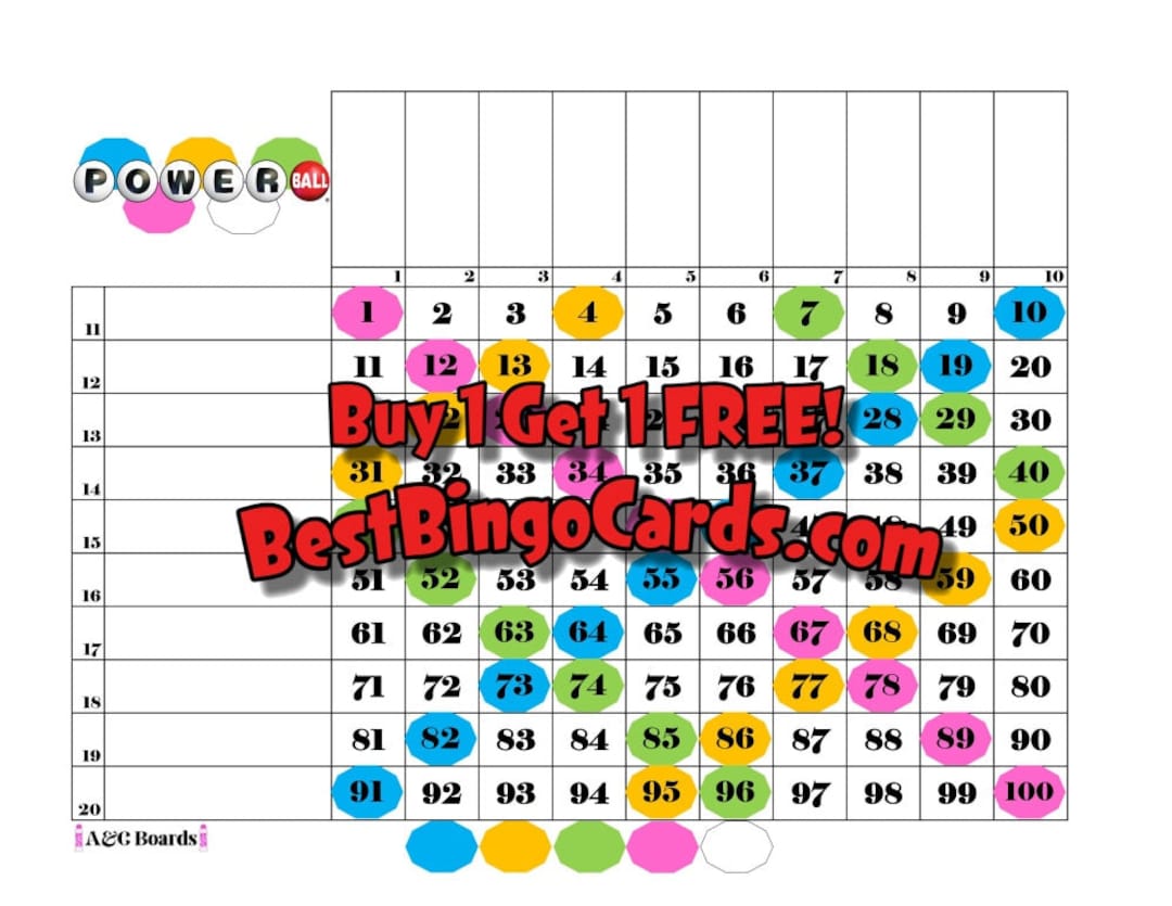 Tableaux de bingo Grille de 1 à 20 joueurs Powerball Droite, mixte, 100 ...