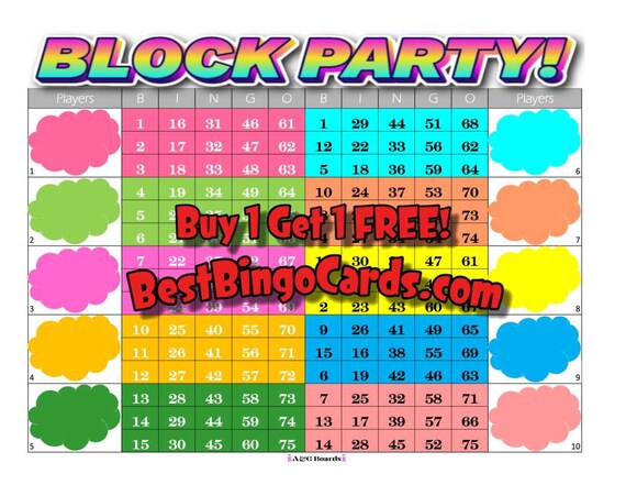 Bingo Boards 1-10 Player Block Block Party Mixed 75 Ball - Etsy