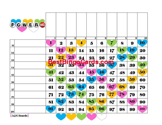 Bingo Boards 1-20 Player Grid Powerball Hearts Straight | Etsy Canada