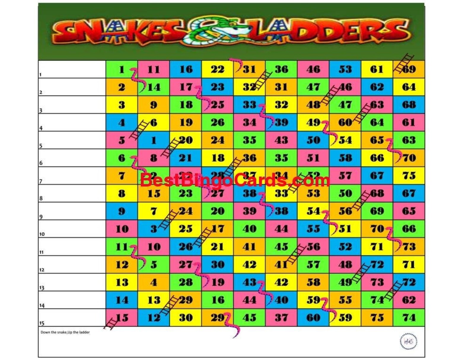 Bingo Boards 1-15 Line Double Action - Snakes and Ladders - 75 Ball ...