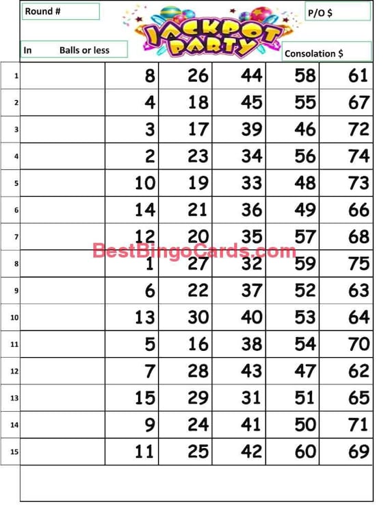 Bingo Boards 1-15 Lines Jackpot Party Straight Mixed 75 | Etsy