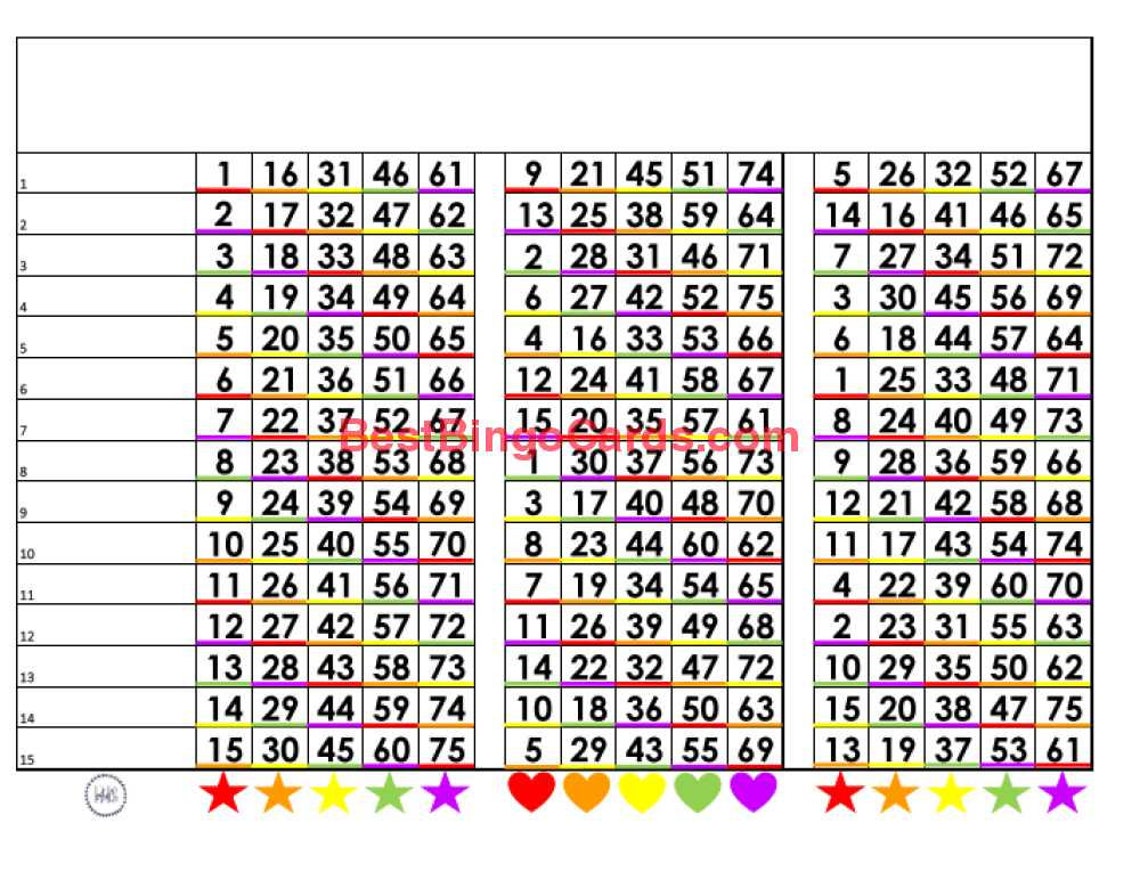 Bingo Boards 1-15 Line Triple Board - Rainbow - Straight, Mixed, 75 ...