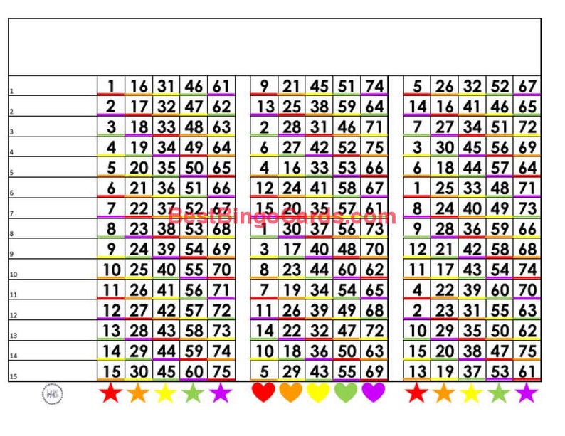 Bingo Boards 1-15 Line Triple Board - Rainbow - Straight, Mixed, 75 ...