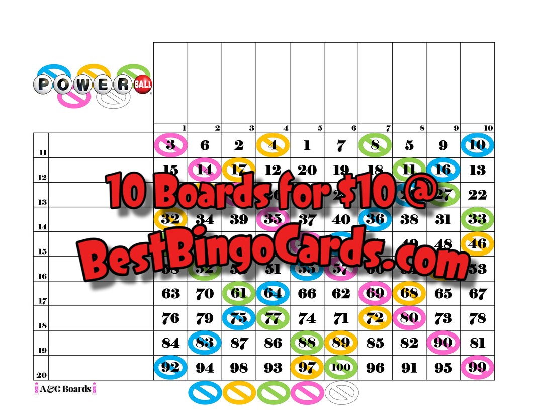 Bingo Boards 1-20 Player Grid - Powerball Blocked - Straight, Mixed ...