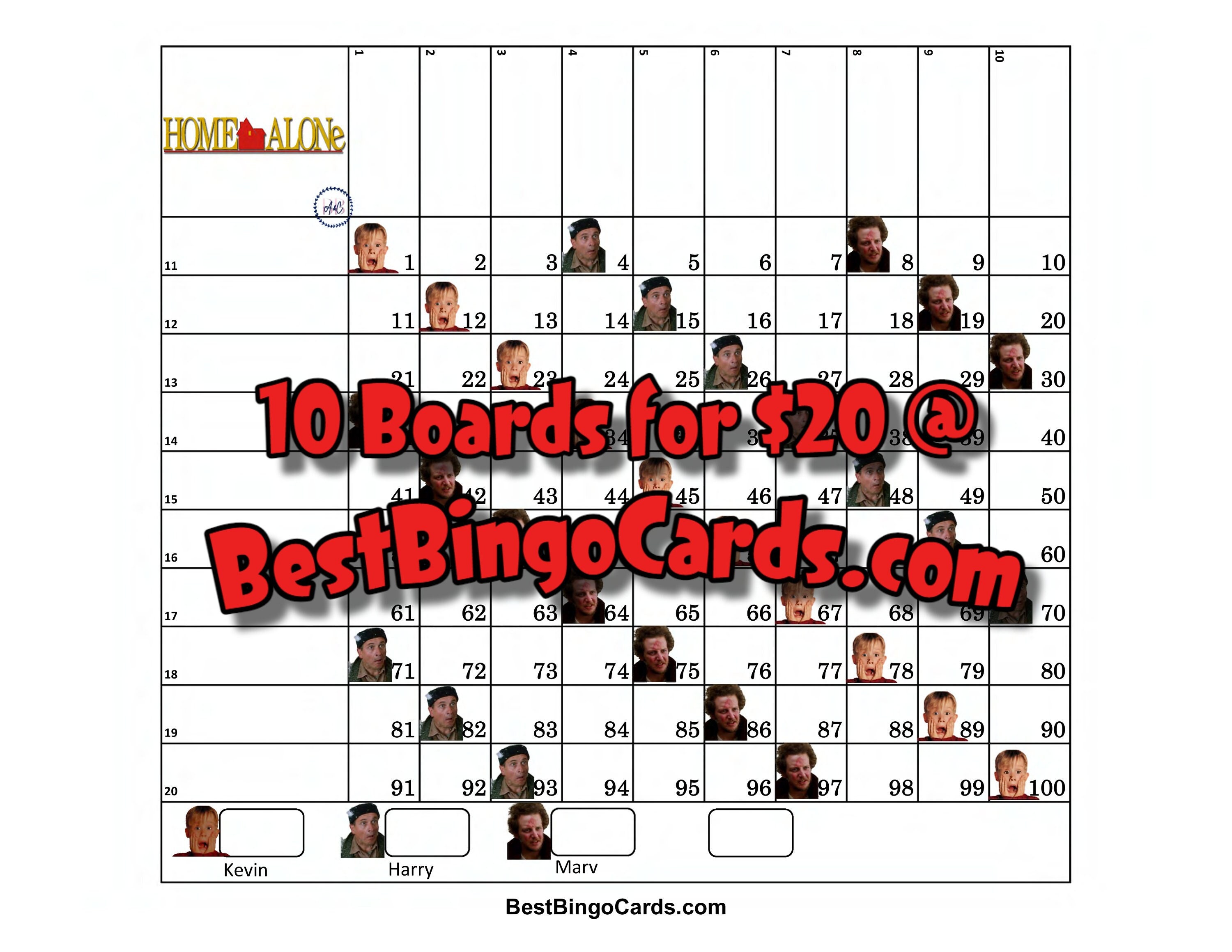 Bingo Boards 1-20 Player Grids - Straight, 100 Ball (BBC-HOM7MX) - Etsy