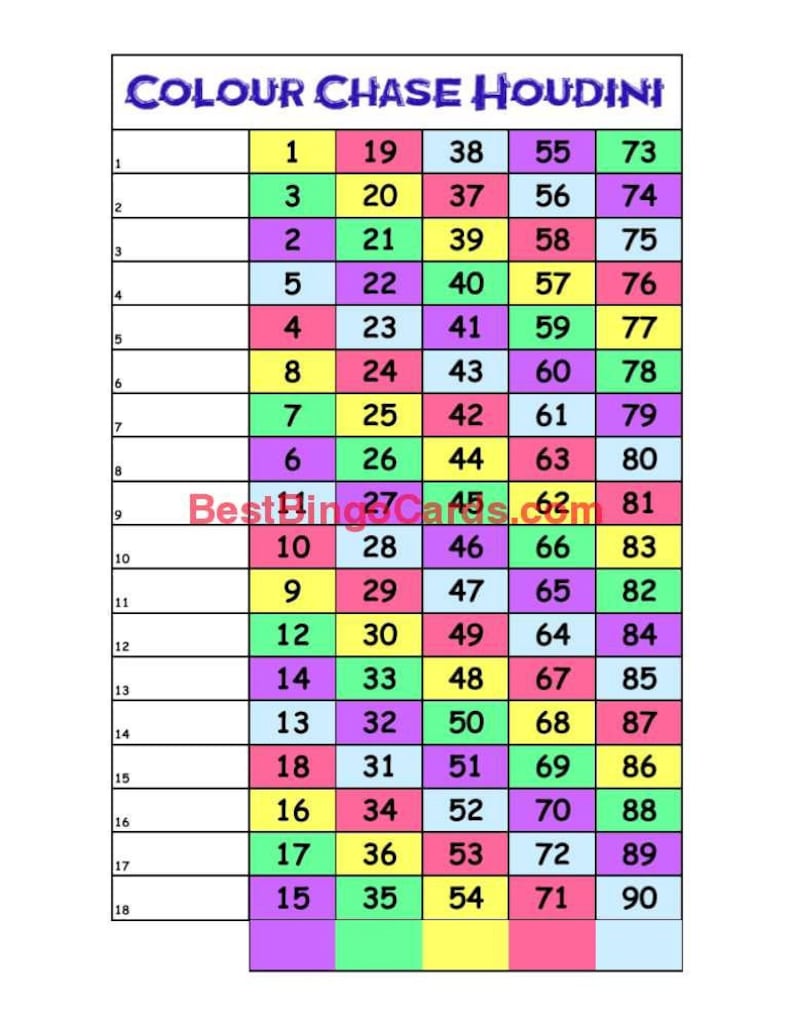 Bingo Boards 1-18 Line Houdini Color Chase Mixed 90 Ball - Etsy México