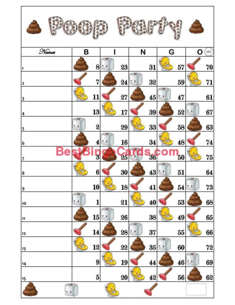 Bingo Boards 1-15 Lines Poop Party Straight Mixed 75 - Etsy