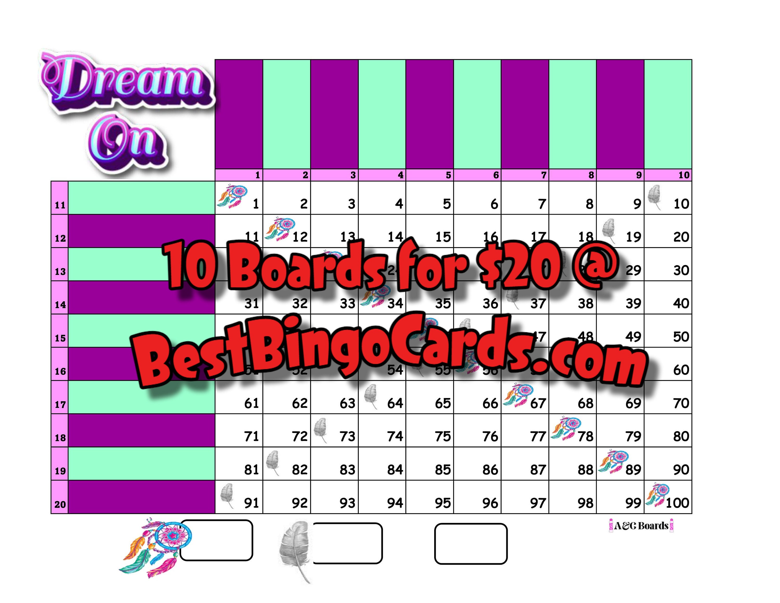 Bingo Boards 1-20 Player Grid - Dream on - Straight, Mixed 100 Ball - Etsy