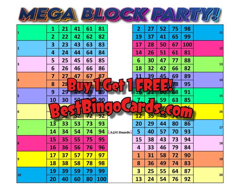 Bingo Boards 1-20 Player Block - Mega Blocks - Mixed, 100 Ball - Etsy