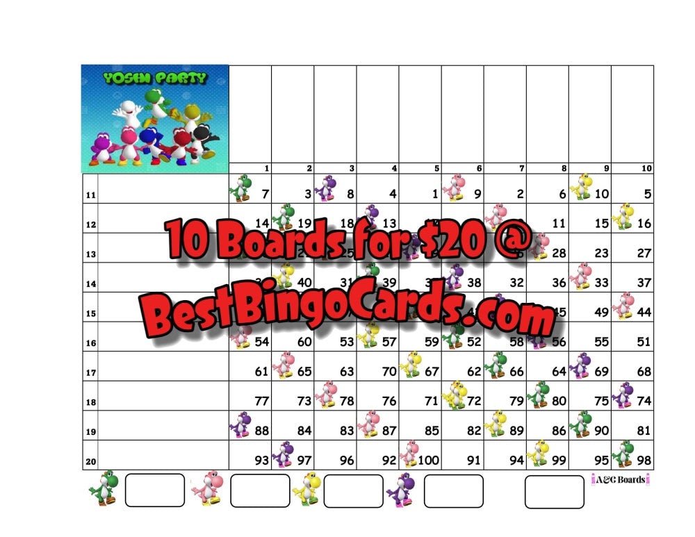Bingo Boards 1-20 Player Grid - Straight, Mixed, 100 Ball (BBC YOS0DB ...