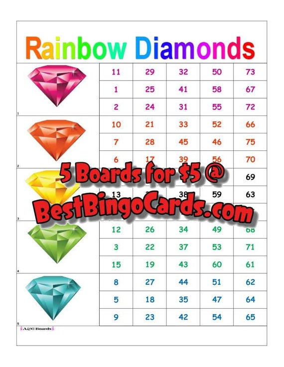 Bingo Boards 1-5 Player Block Rainbow Diamonds Straight - Etsy