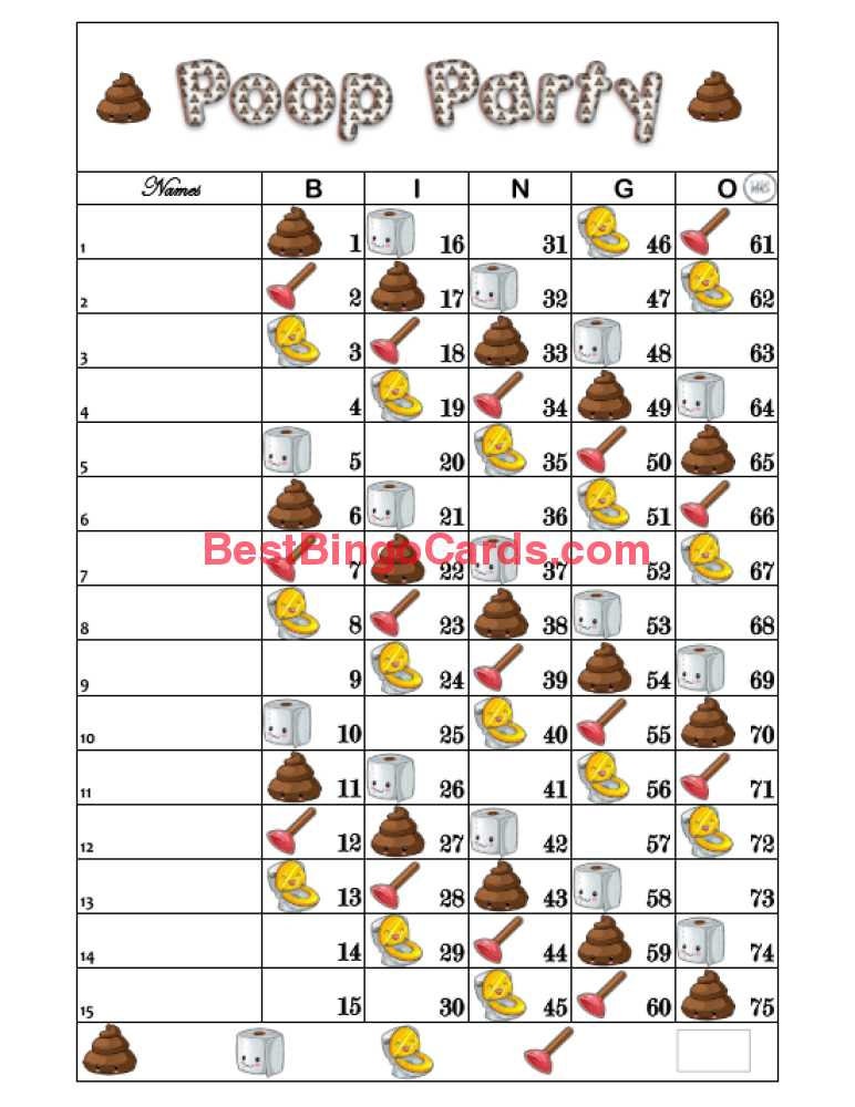 Bingo Boards 1-15 Lines - Poop Party - Straight, Mixed, 75 Ball - Etsy