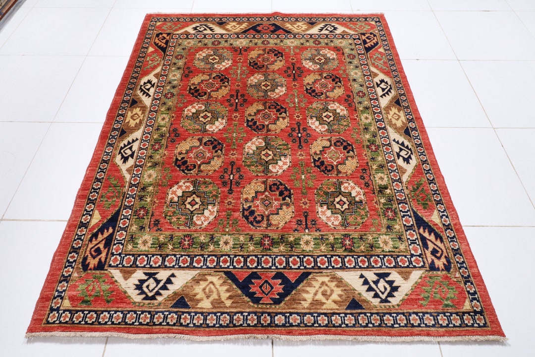 6x7 Ft Tribal Ersari Bokhara Area Rug, 5'9x7'3 Ft Afghan Hand Knotted ...