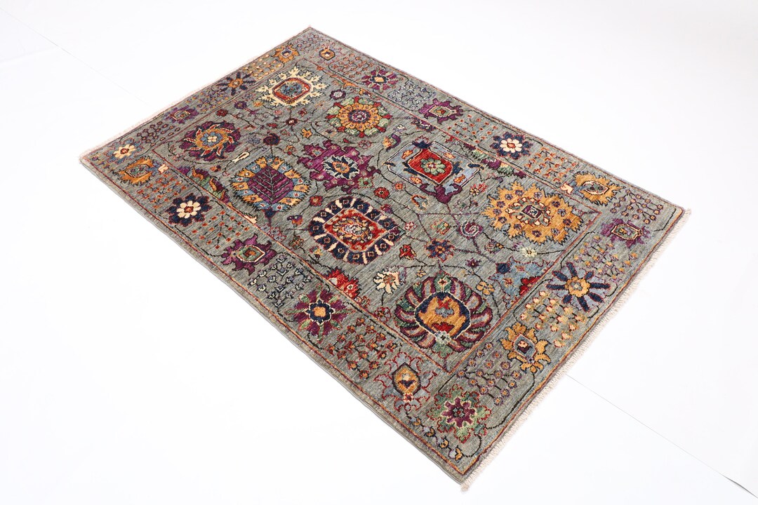 3x5 Bidjar Grey Area Hand Knotted Rug, 3'5x5'3 Ft Rug for Bedroom, Rug ...