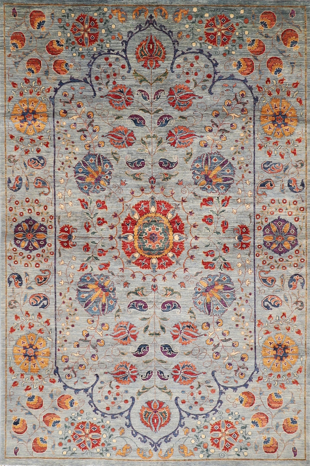 7x10 Ft Suzani Grey Area Rug, 6'9x10'1 Ft Afghan Hand Knotted Rug, Rug ...