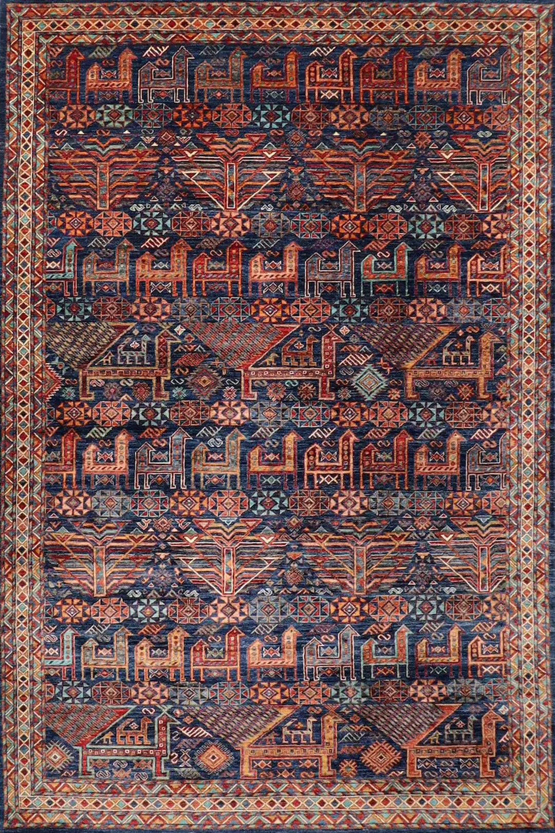 7x10 Ft Animal Navy Blue Area Rug, Hand Knotted Veg Dye Wool Rug, Kids ...