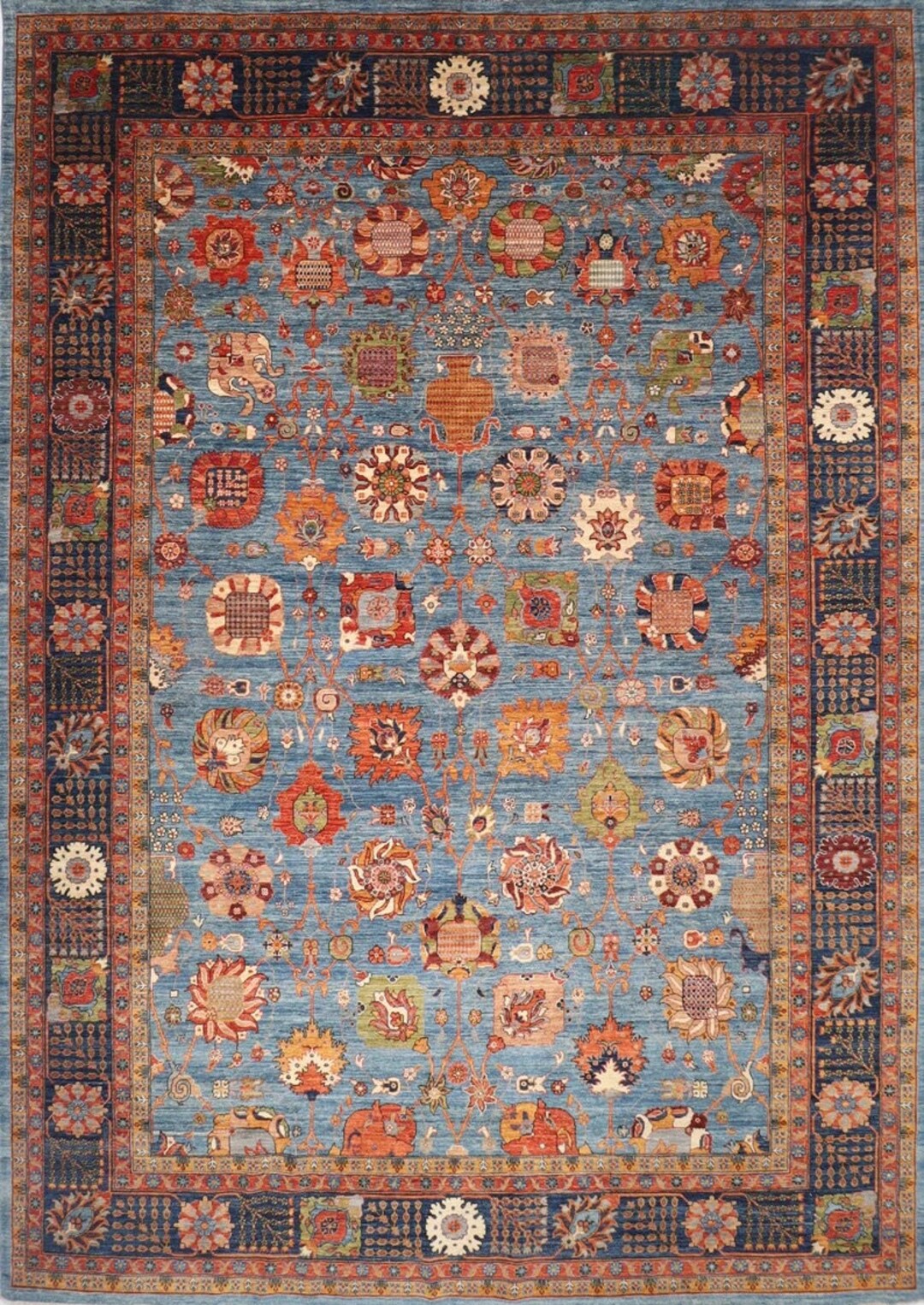 10x14 Ft Blue Oriental Area Rug Wool Natural Ved Dyes Colors, Afghan ...
