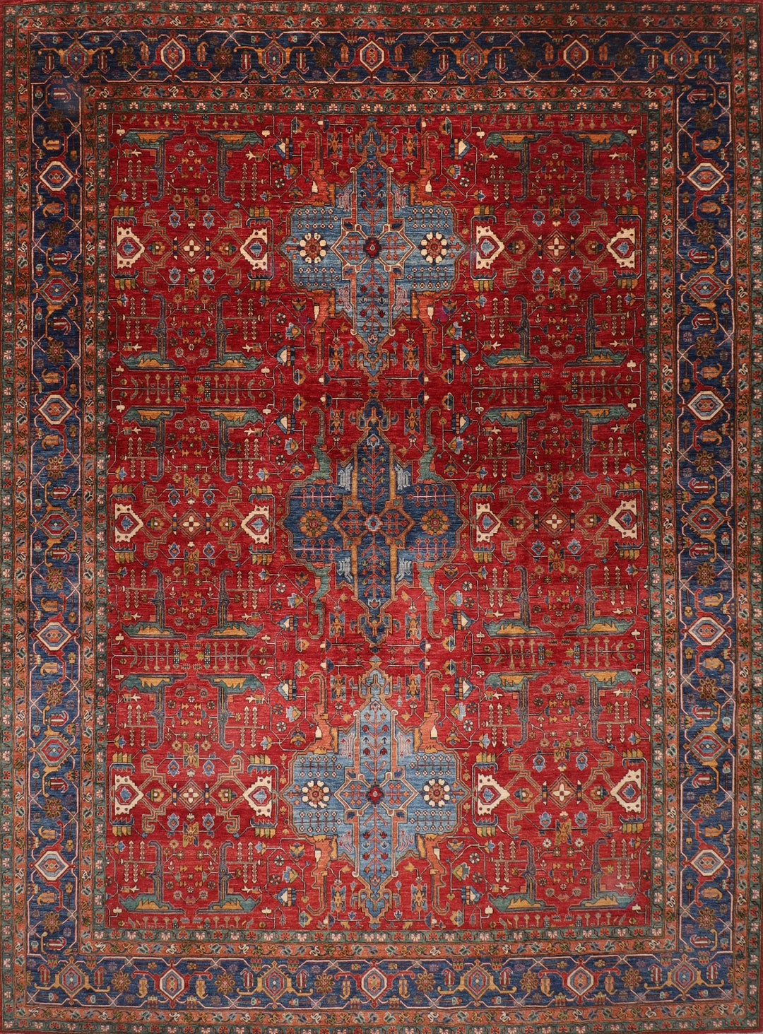 12x15 Ft Persian Style Afghan Red Area Hand Knotted Wool Rug, 11'11x15 ...