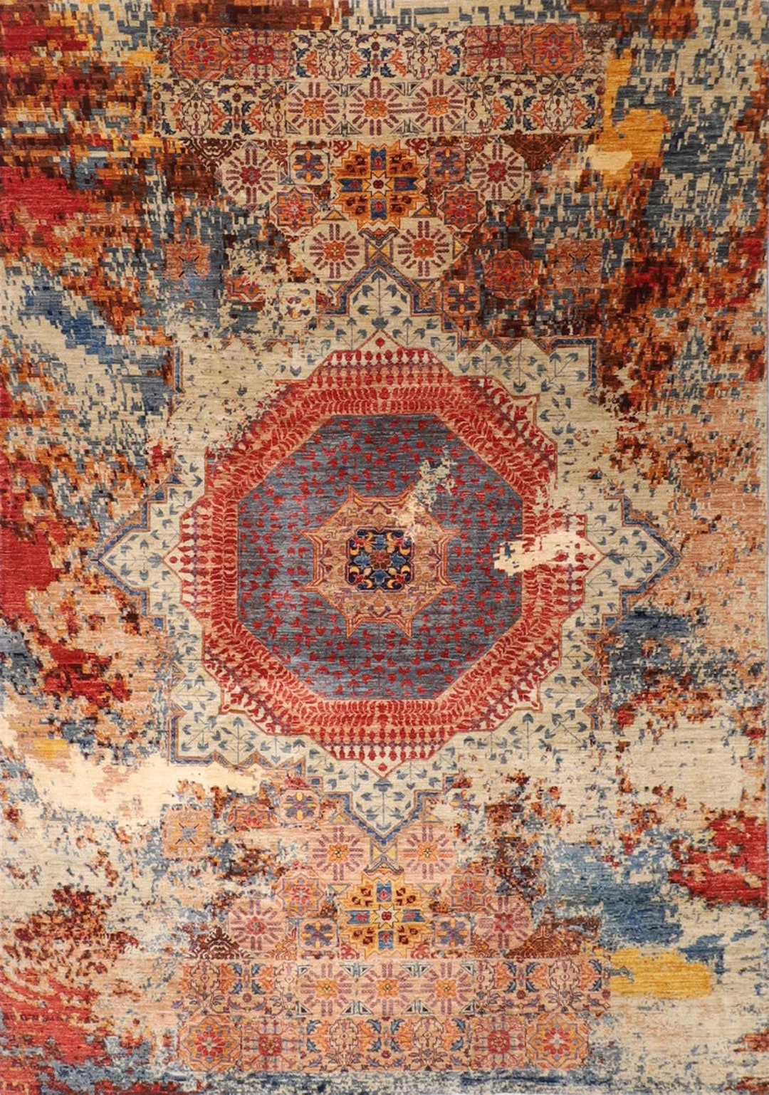 9x12 Ft Abstract Turkish Mamluk Area Hand Knotted Rug, Kitchen Rug, Rug ...