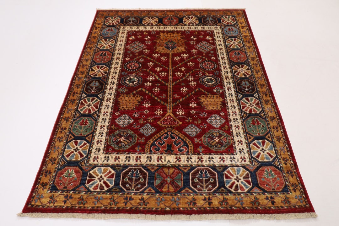5x7 Ft Suzani Red Area Rug, 5x6'8 Ft Hand Knotted Rug, Bedroom Rug ...