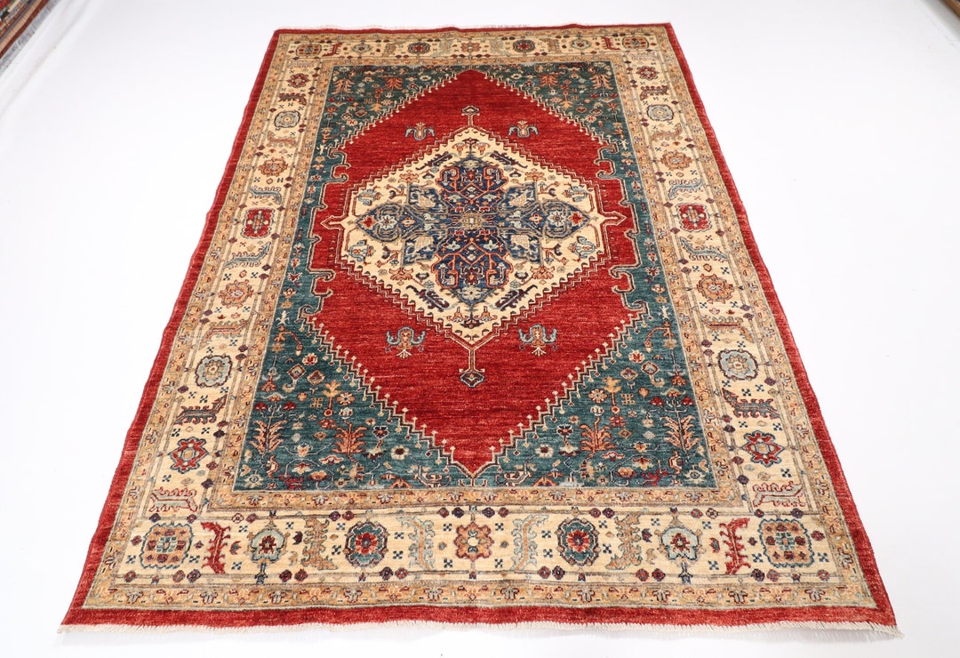 6x8 Ft Hariz Red Area Rug,5'9x7'9 Afghan Hand Knotted Rug, Oriental Rug ...