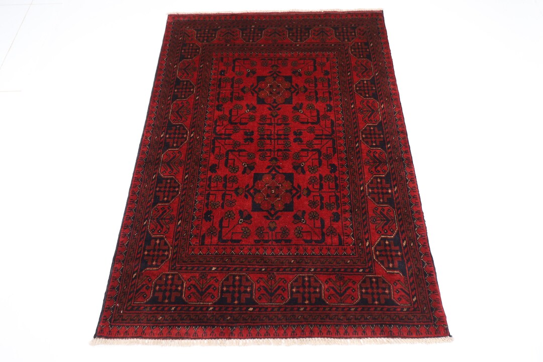 3x5 Ft Red Bokhara Area Rug, 3'4x4'11 Ft Afghan Hand Knotted Rug ...