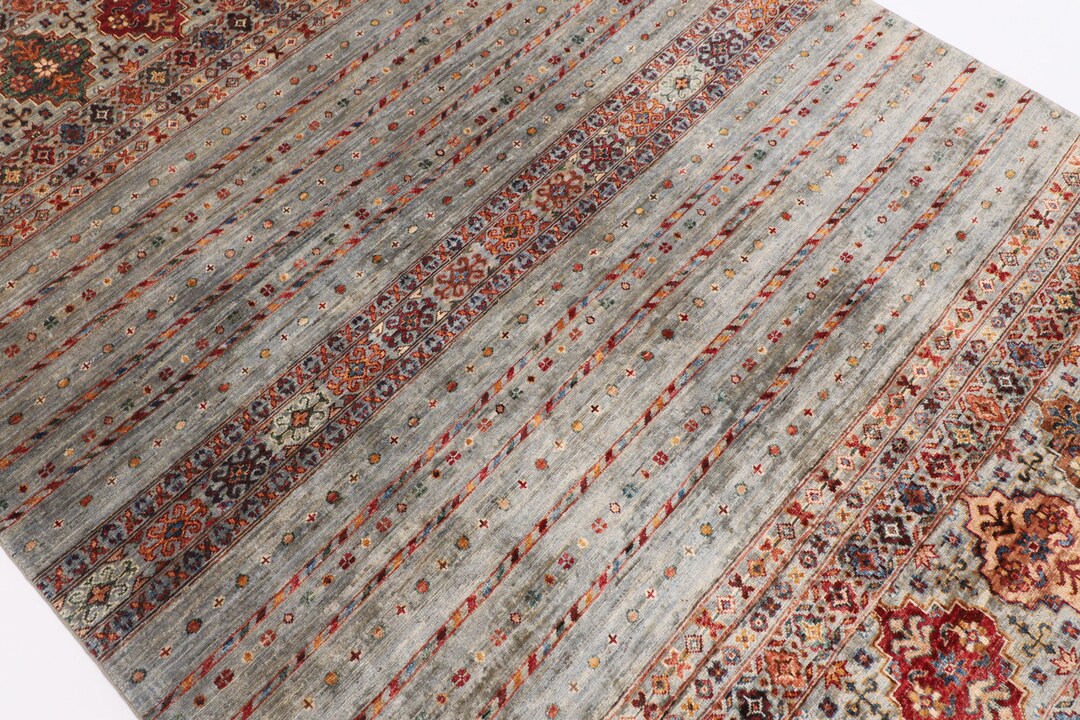 6x8 Ft Gray Area Rug, 5'9x8 Hand Knotted 100% Wool Dye Rug, Bedroom Rug ...