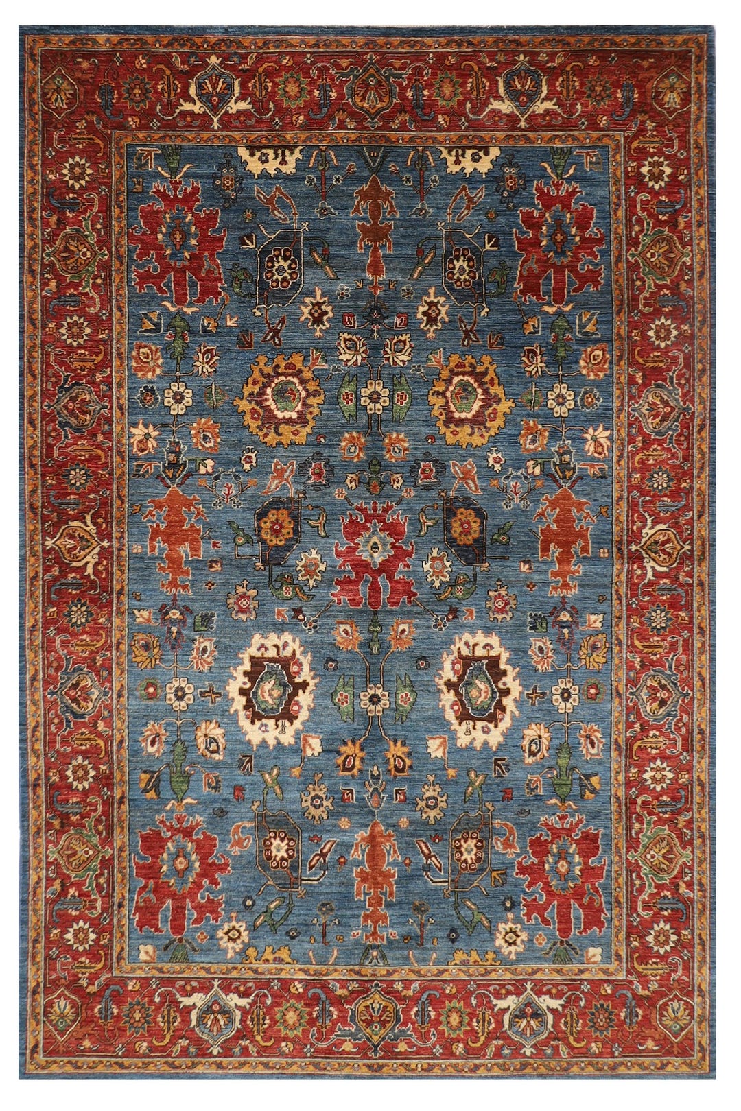 7x10 Ft Oriental Blue Area Rug, 6'8x9'11 Ft Afghan Hand Knotted Veg Dye ...