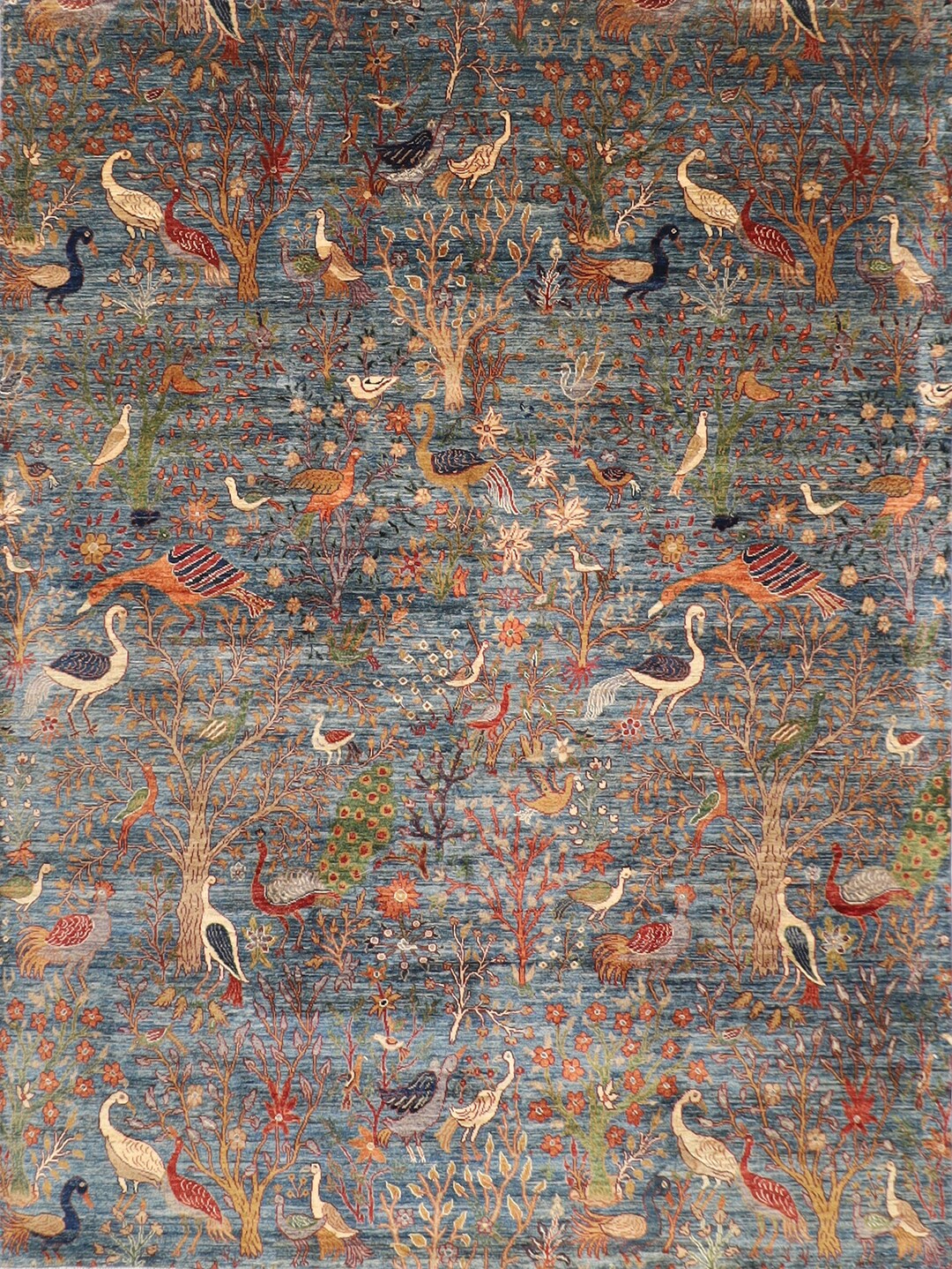 8x10 Ft Birds Blue Area Rug, Animal Afghan Hand Knotted Natural Dye ...