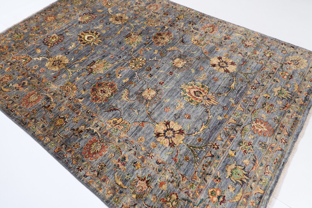 6x8 Ft Tribal Grey Area Rug, Afghan Hand Knotted 100% Wool Dye Rug ...