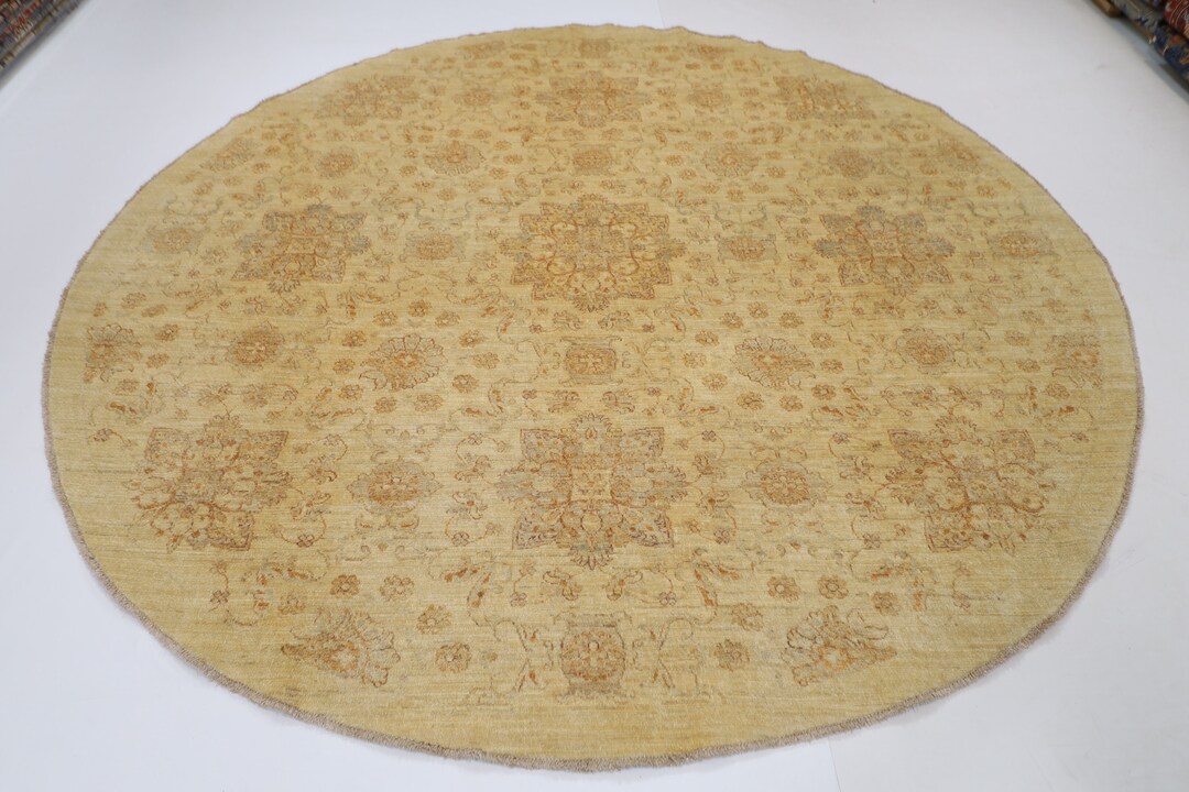 9x9 Ft Tribal Zeigler Beige Round Hand Knotted Rug, Kitchen Rug, Rug ...