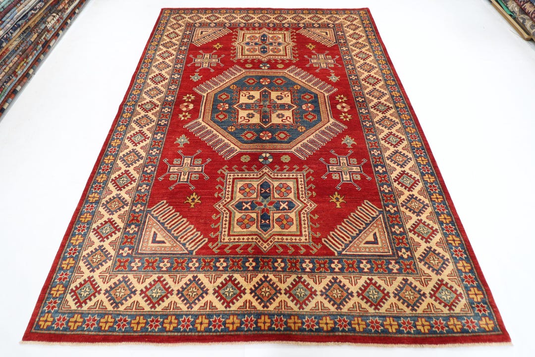 7x9 Ft Tribal Red Area Rug, 6'10x9'4 Ft Afghan Hand Knotted Rug, Rug ...