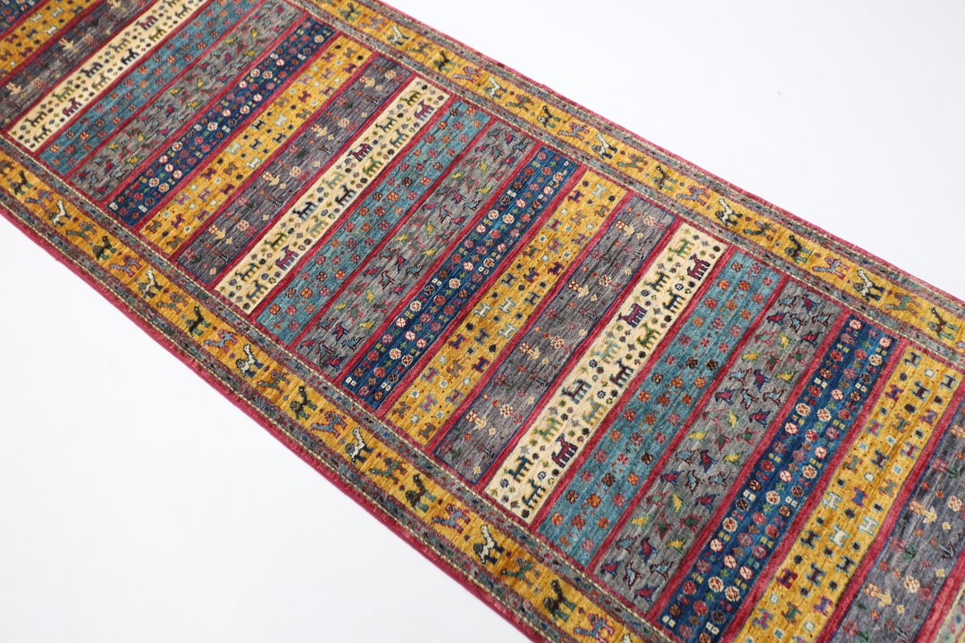 8 Ft Animal Hallway Runner Rug, 2'9x8'2 Afghan Hand Knotted Natural Dye ...