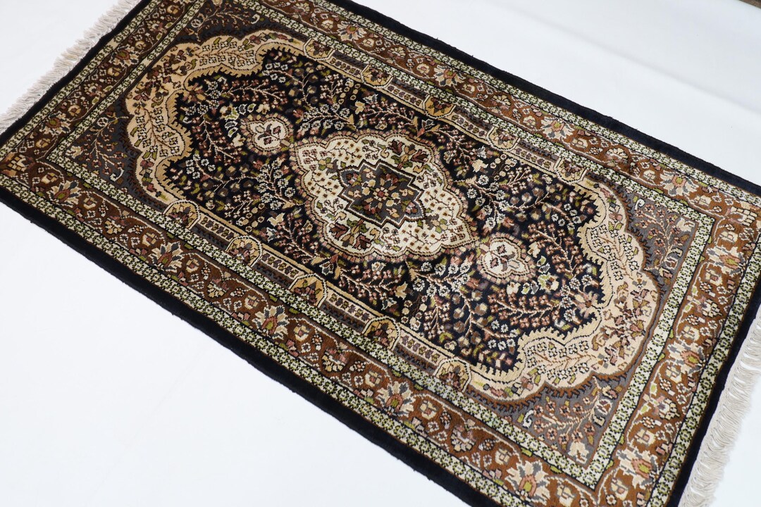 3x5 Ft. Tribal Dark Blue Silk Area Rug, 2'11x5'3 Afghan Hand Knotted ...