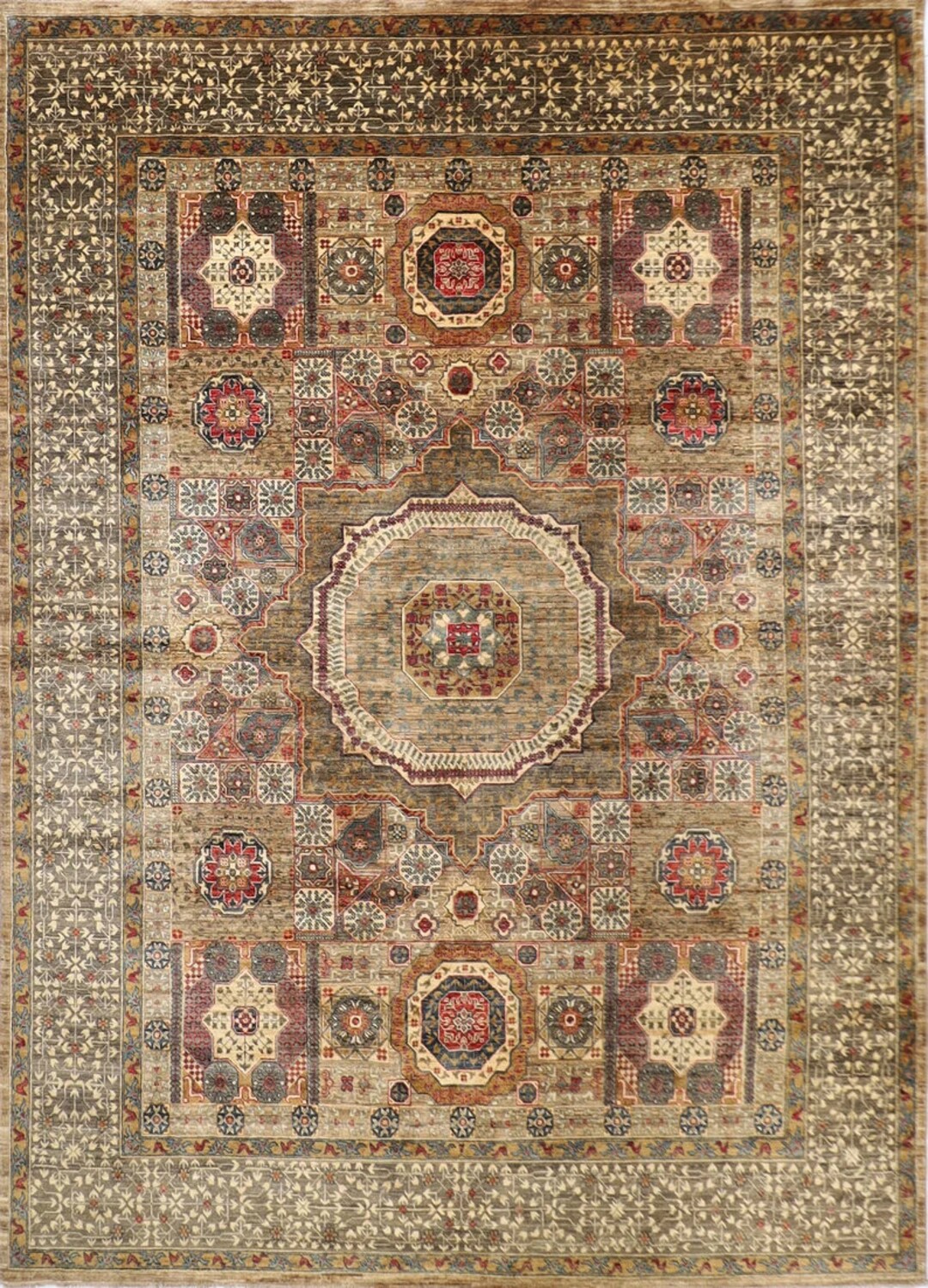 Gray 9x12 Fine Mamluk Area Rug, 9.2x12.1 Brown Hand Knotted Wool Veg ...
