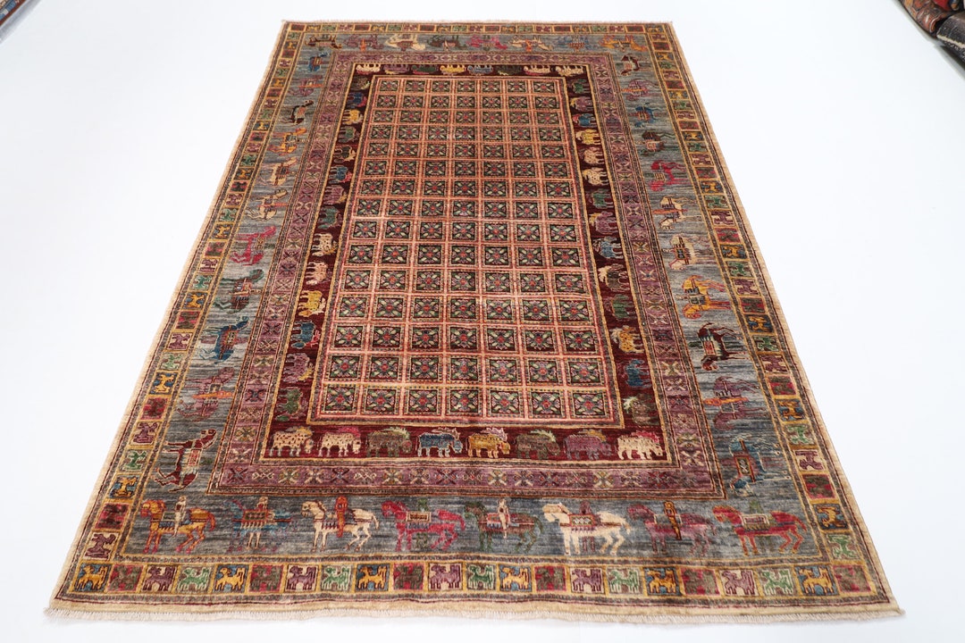 6x8 Pazyryk Area Rug 100% Wool Natural Colors, 5'9x7'11 Ft Hand Knotted ...