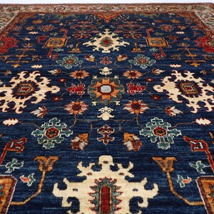 6x9 Ft Persian Style Navy Blue Rug, Hand Knotted Wool Dye Rug, Bedroom ...