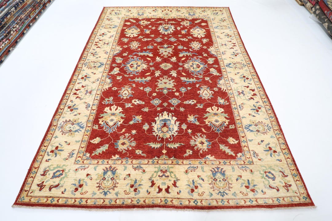 7x10 Ft Tribal Zeigler Red Area Rug, 6'8x9'5 Ft Afghan Hand Knotted Rug ...