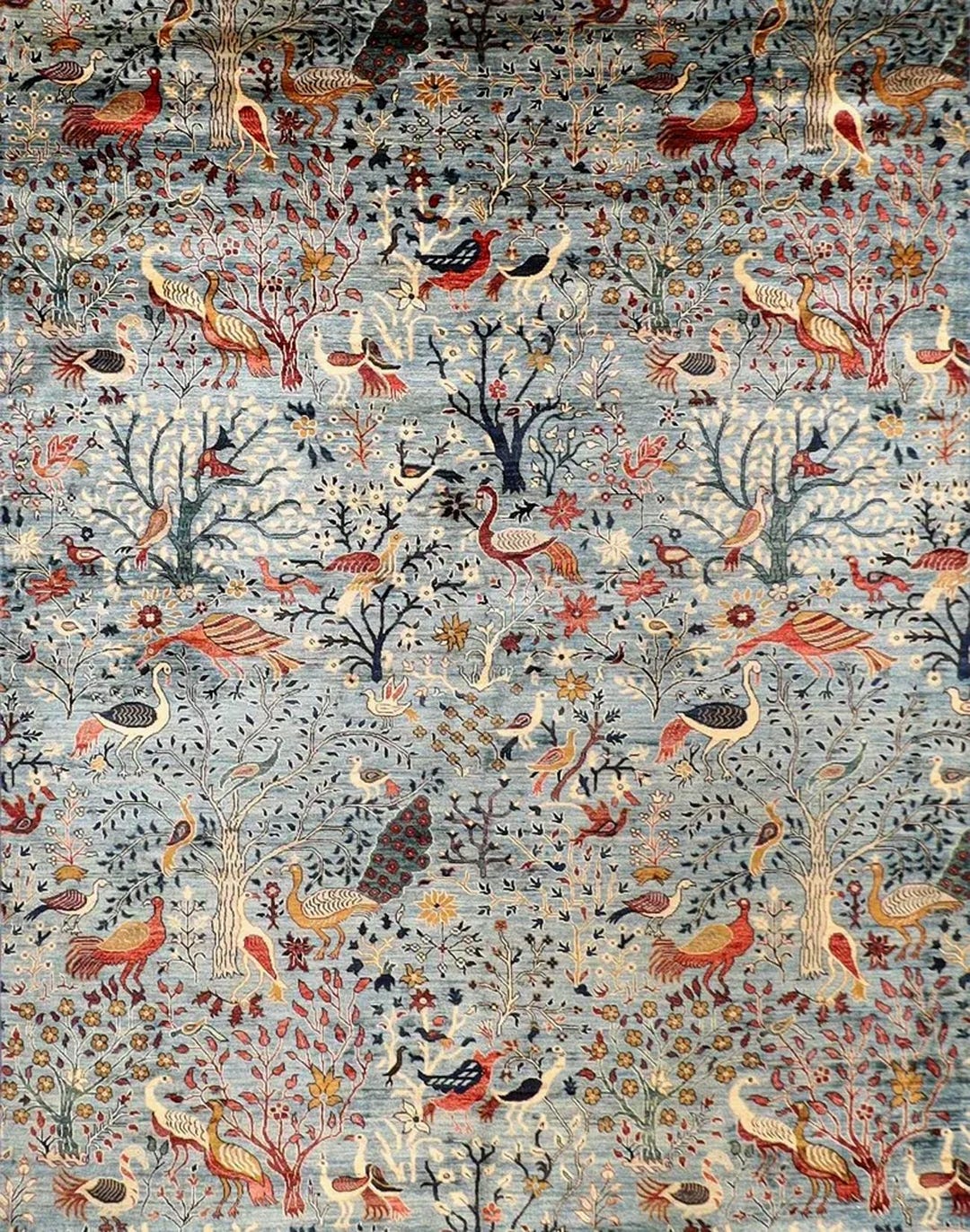 8x10 Ft Birds Blue Area Hand Knotted Rug, Rug for Bedroom, Home Decor ...