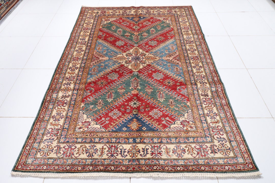 6x8 Ft Tribal Kazak Area Rug 5'9x8 Ft Hand Knotted Rug, Rug for Living ...