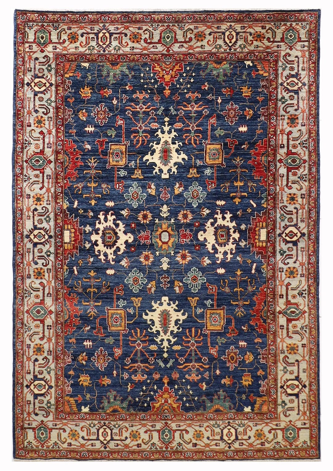 6x9 Ft Persian Style Navy Blue Rug, Hand Knotted Wool Dye Rug, Bedroom ...