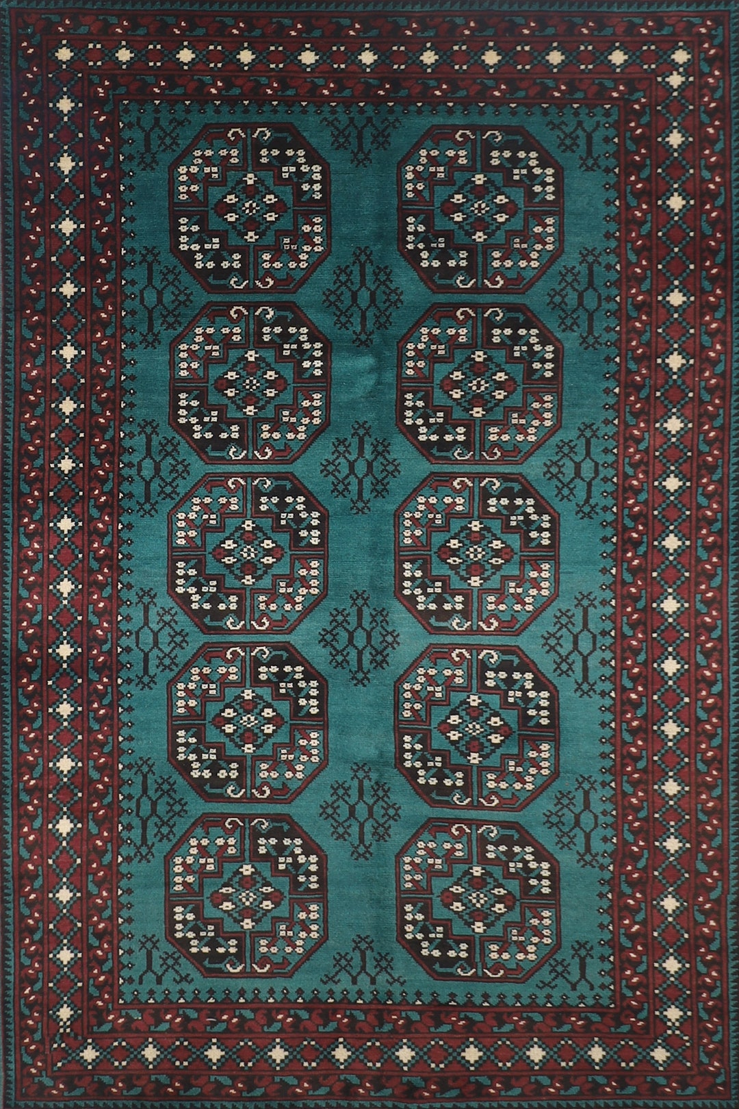5x8 Ft Tribal Bokhara Green Area Rug, 5'2x8'3 Ft Afghan Hand Knotted ...
