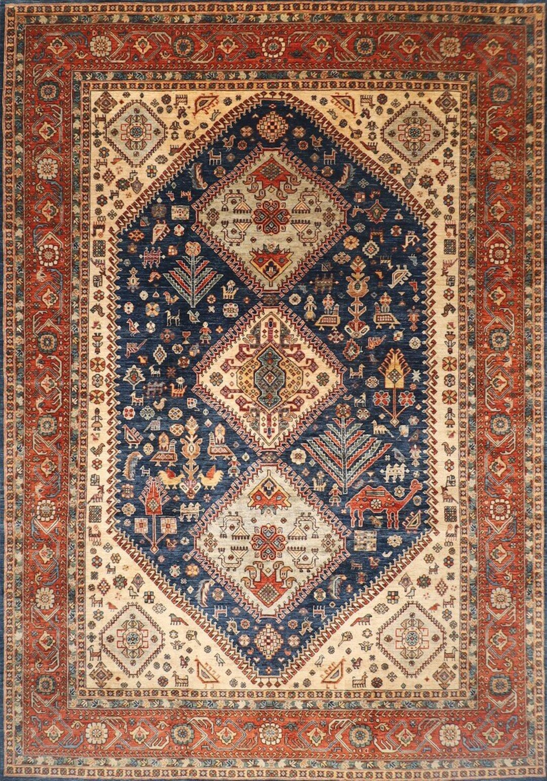 9x12 Ft Serapi Area Rug, Afghan Hand Knotted Rug, Animal Rug, Office ...